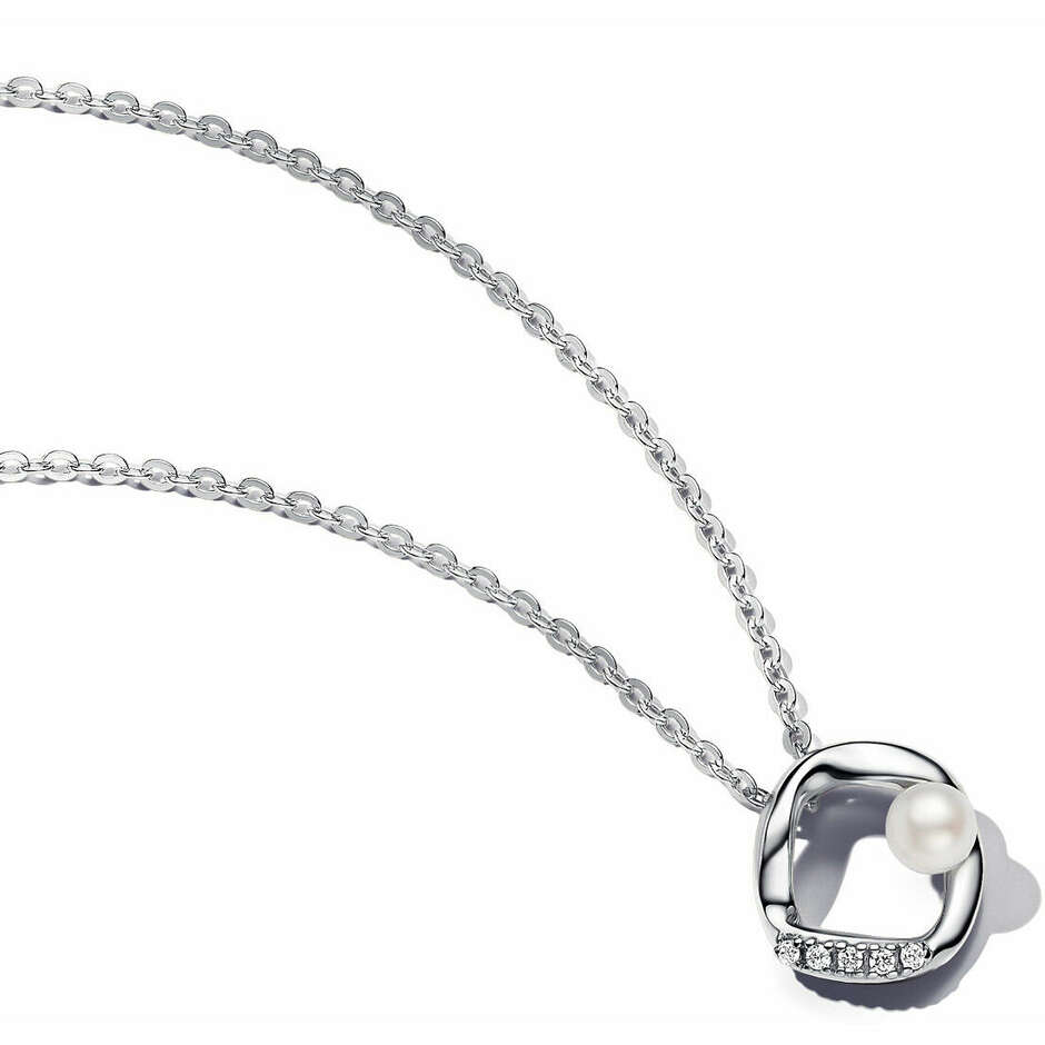 Pandora Circle Necklace Sinuous Line with Pearl and Pave 38712