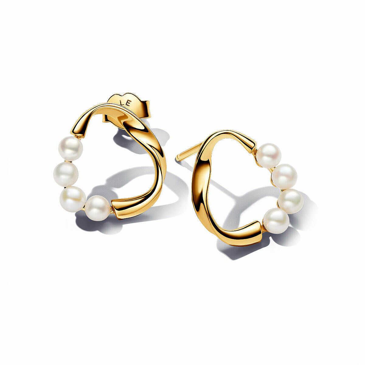 Pandora Circular Sinuous Line Earrings with Cultured Freshwater Pearls 38812